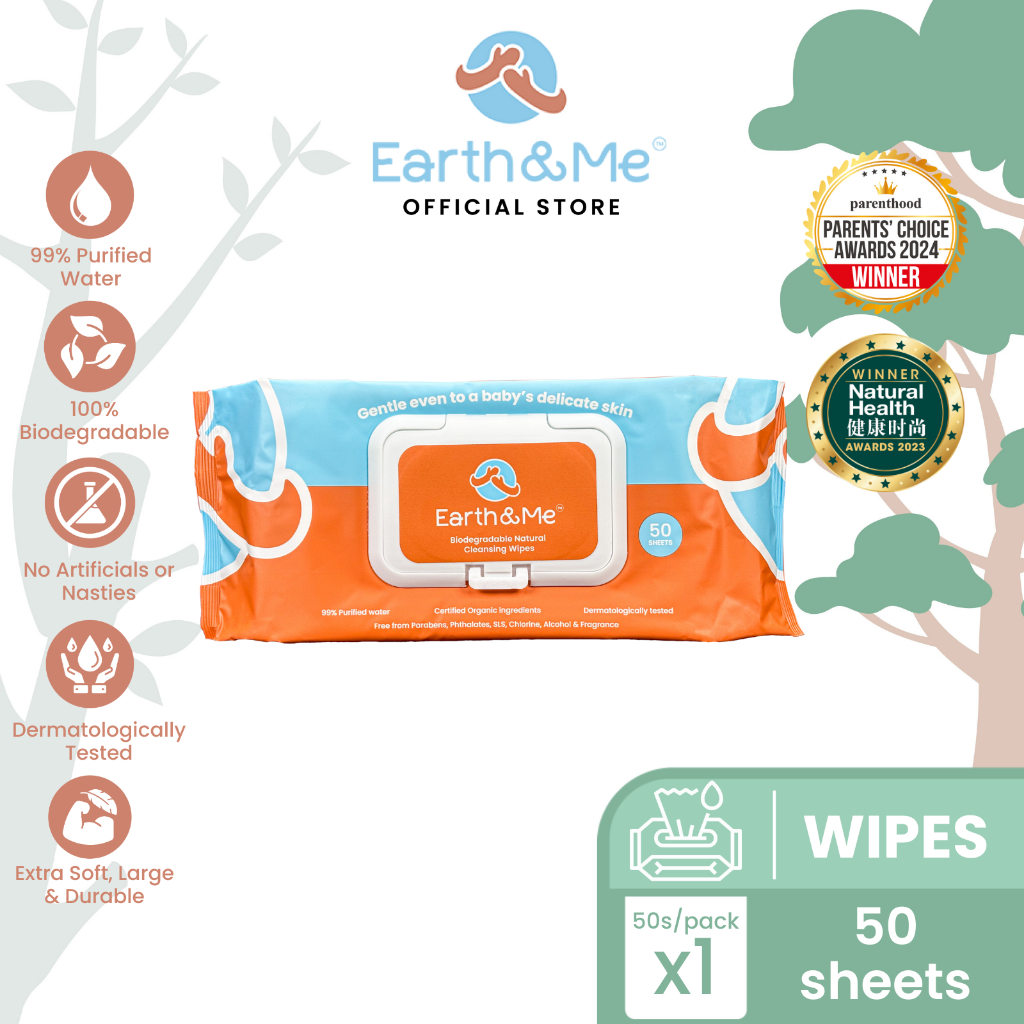 (99% Water) Earth & Me Natural Cleansing Wipes 1-Pack Bundle 60gsm Thick & Large | Tisu Basah ...