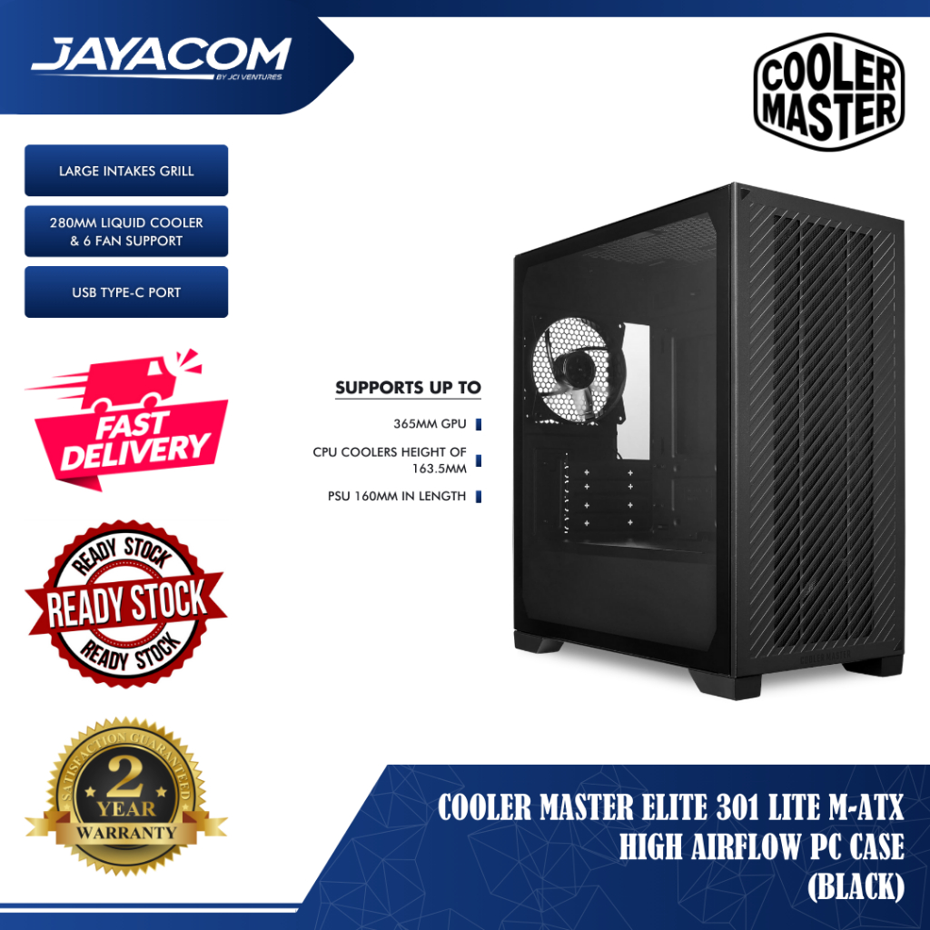 Cooler Master Elite 301 Lite M-ATX High Airflow PC Case – Black (365mm ...