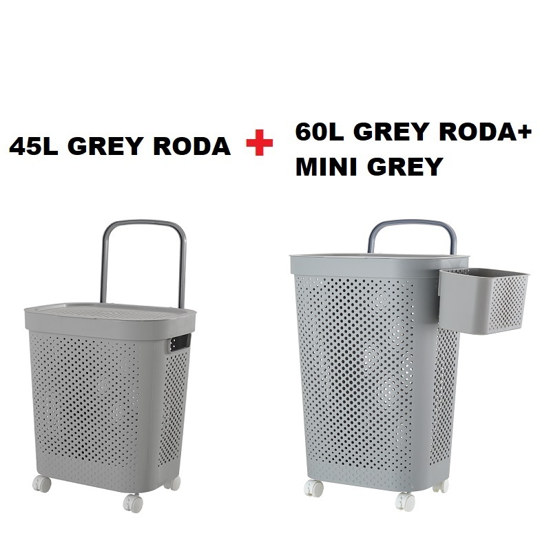 🌠READY STOCK🌠Clothes Basket Besar dengan Roda 45L/60L Large White/Gray Laundry Basket Japanese ...