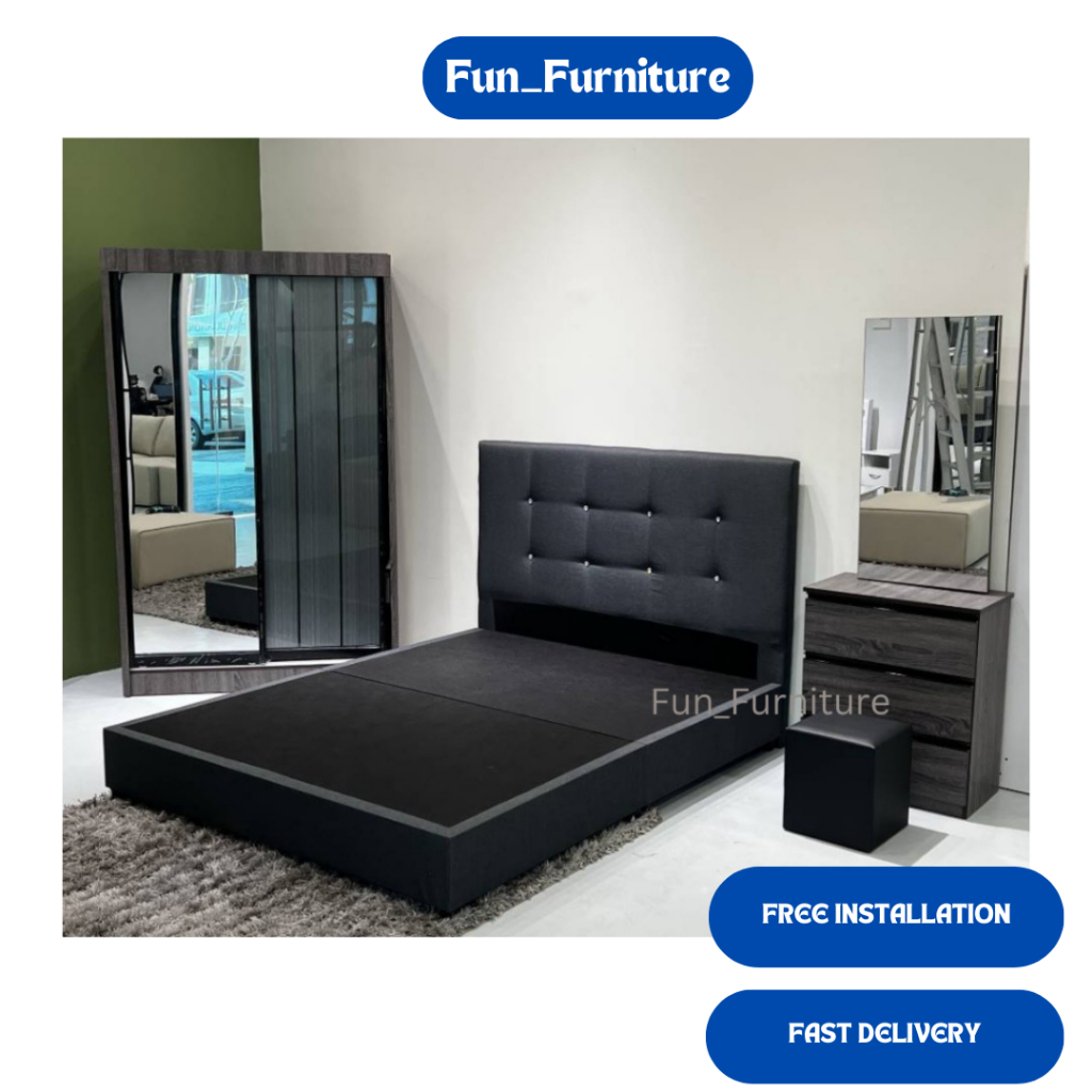 Nowra Bedroom set 4in1/ Bedframe + Wardrobe (4 x 6ft) + Dressing Table ...