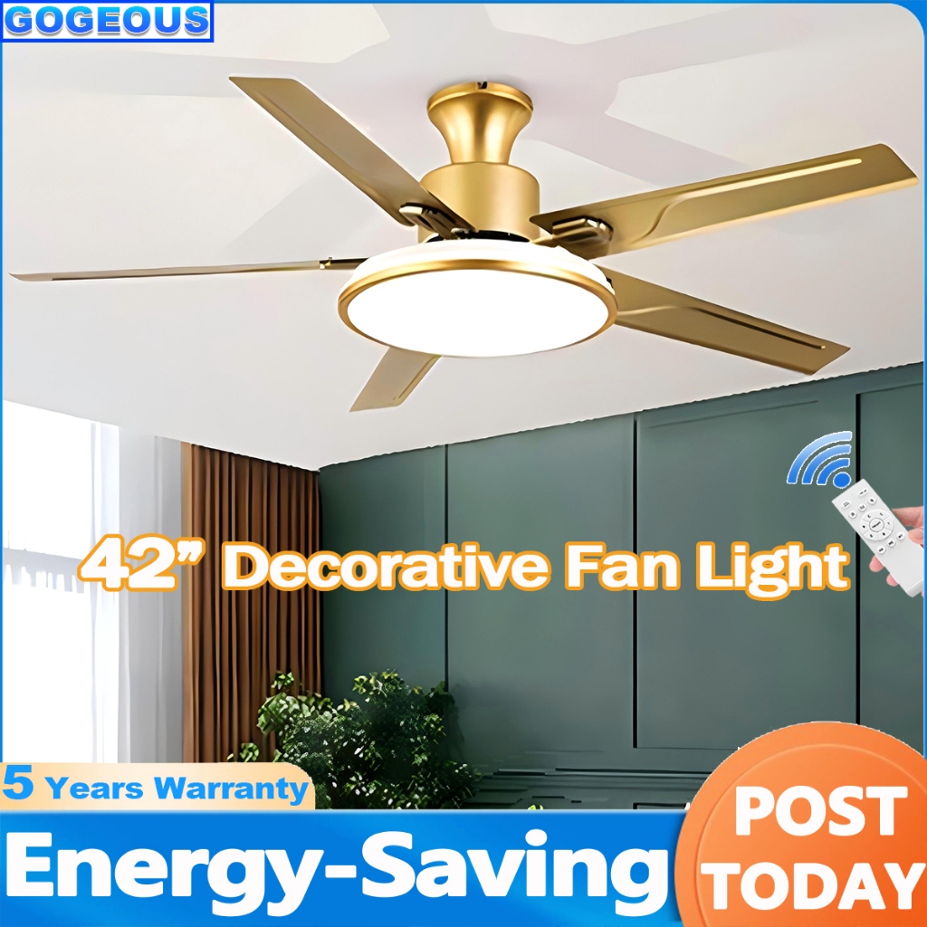 42 Inch Kipas Siling Lampu Ruang Tamu Nordic Moden Lampu Kipas Angin ...