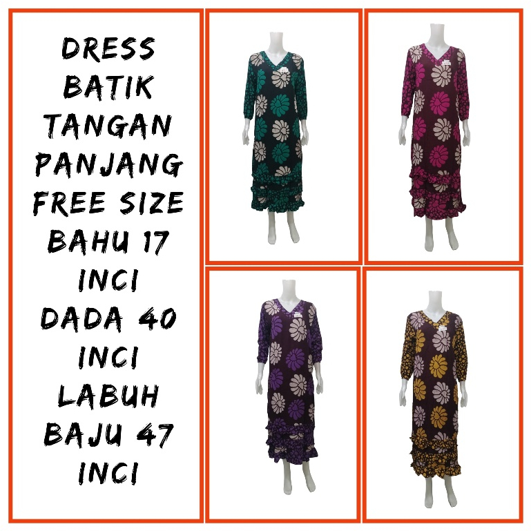 DRESS BATIK TANGAN PANJANG FREE SIZE | Shopee Malaysia