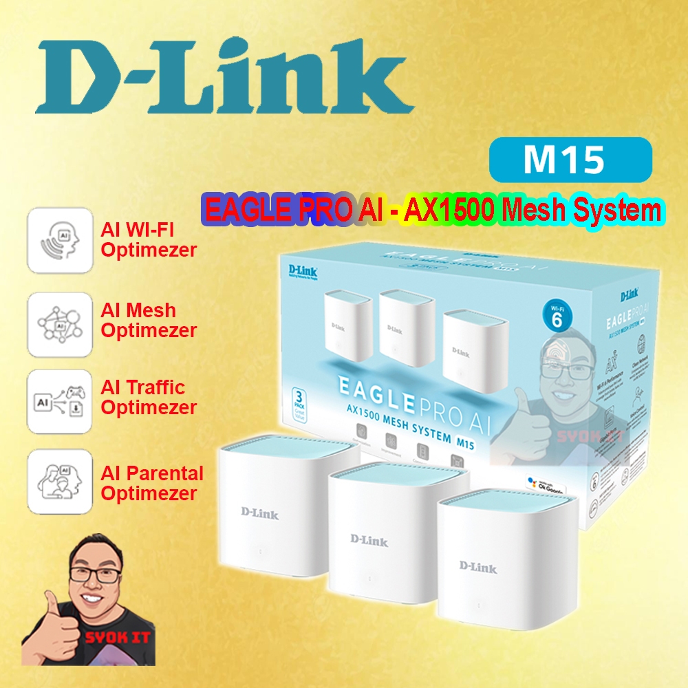 D-Link AX1500 M15 Eagle Pro AI Wireless Wifi 6 Mesh router system ( 3 ...