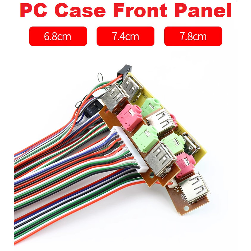 PC Case Front Panel PCB 2x USB 2.0 and 3.5mm Audio Mic Port Cable 6 ...