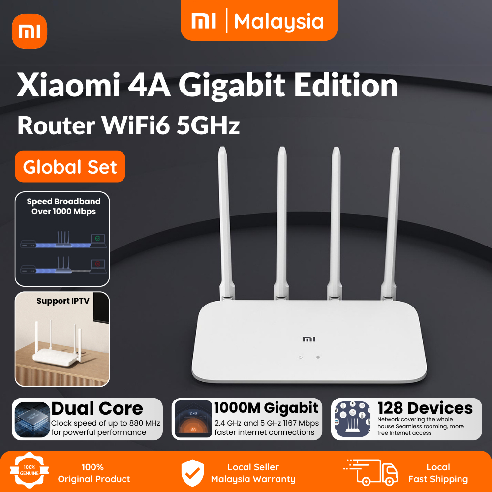 (Global)Xiaomi Mi Router 4A Gigabit Edition 5G AC1200 WiFi 6 5GHz App Control Dual-Core Full ...