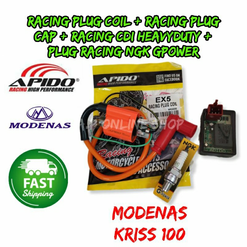 APIDO Modenas Kriss 100 CT100 Plug Coil Racing + Cdi Racing + Plug Cap ...