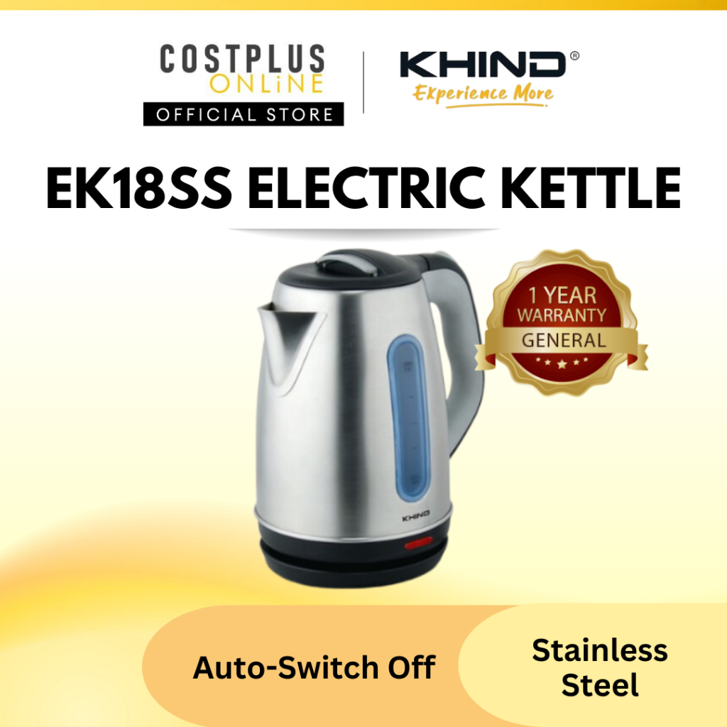 Khind EK18SS 1.8L Electric Jug Kettle - Stainless Steel, Auto Switch ...