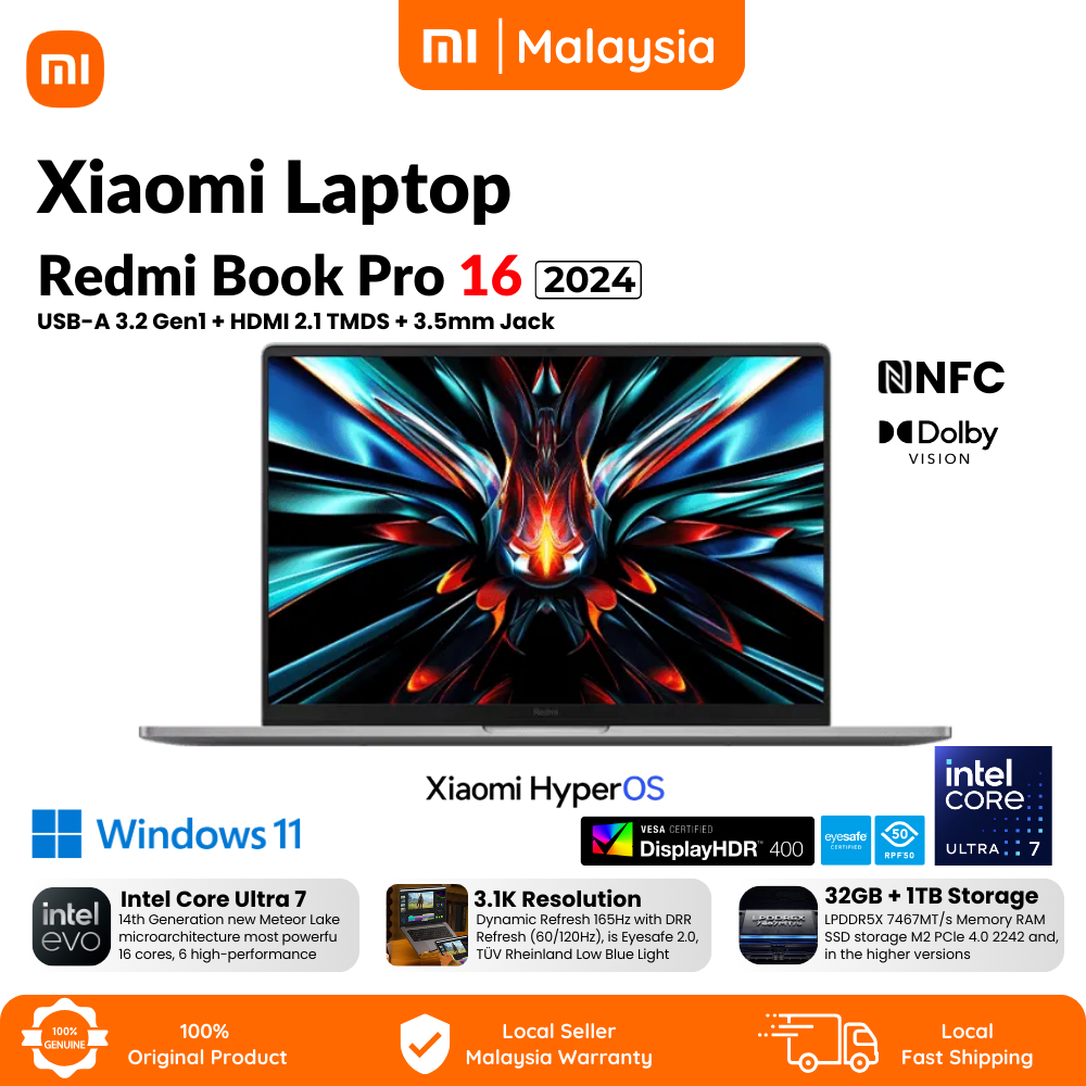 Xiaomi RedmiBook Pro 16 2024 Intel Core Ultra 7 155H 4.8GHz Laptop 3K ...