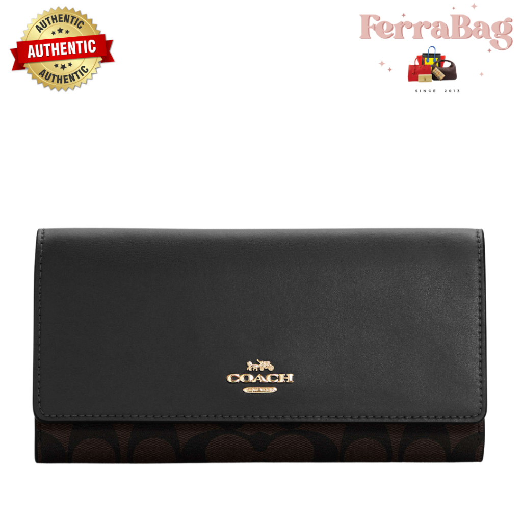 Coach Slim Trifold Wallet In Signature Canvas | Shopee Malaysia