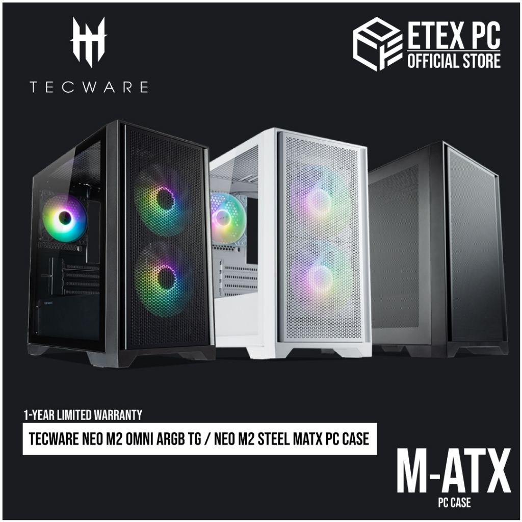 Tecware Neo M2 Omni ARGB TG / Neo M2 Steel mATX Gaming PC Case - Black ...