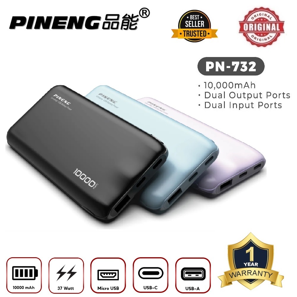 【1 Year Warranty】Original Pineng Powerbank 10000mAh PN-732 Macaron ...