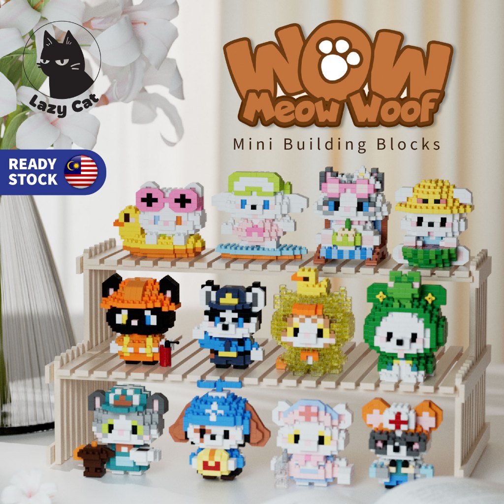 Mini Cute Cartoon Cat Dog Kitty Puppy Couple Nano Bricks Meow Meow ...