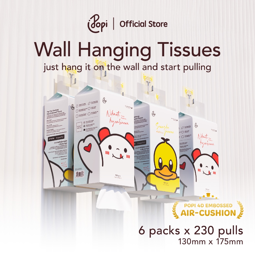 6 packs Popi Tisu Gantung 4 ply Embossed Tissues | 4D Emboss Air ...