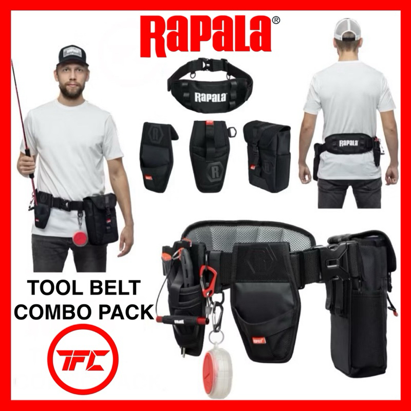 RAPALA Tool Belt Combo Pack Gear Belt System RTB-B 4in1 Rod Pad Back ...