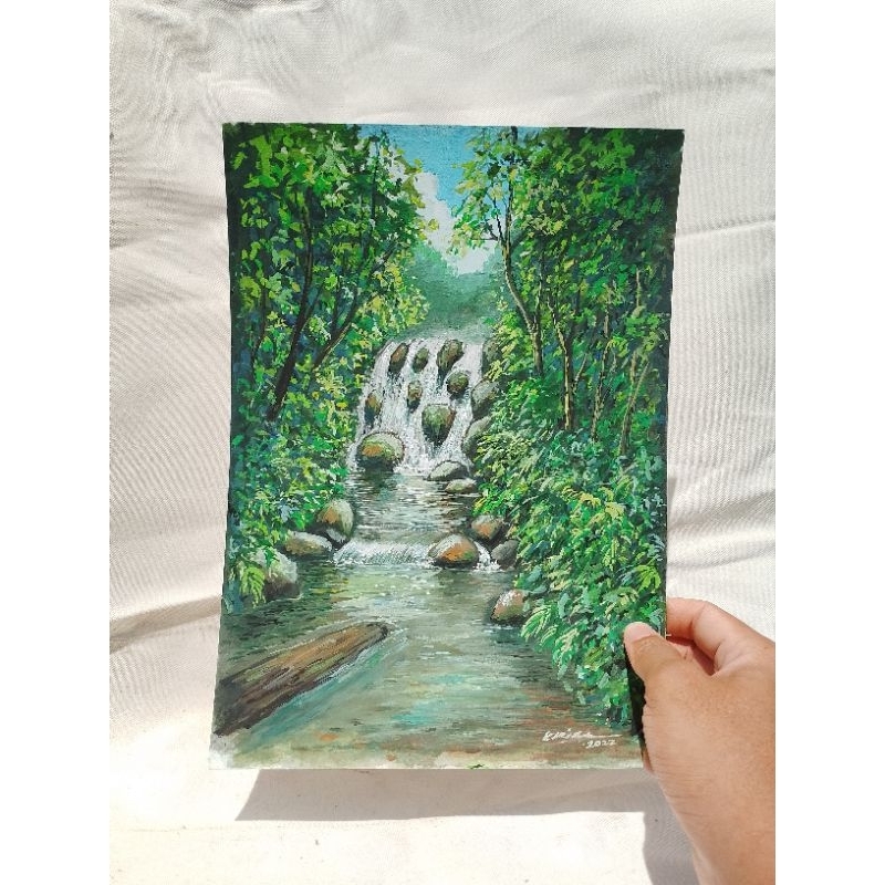 ORIGINAL PAINTING POSTERCOLOR ON WATERCOLOR PAPER: Waterfall SERIES (A4 ...