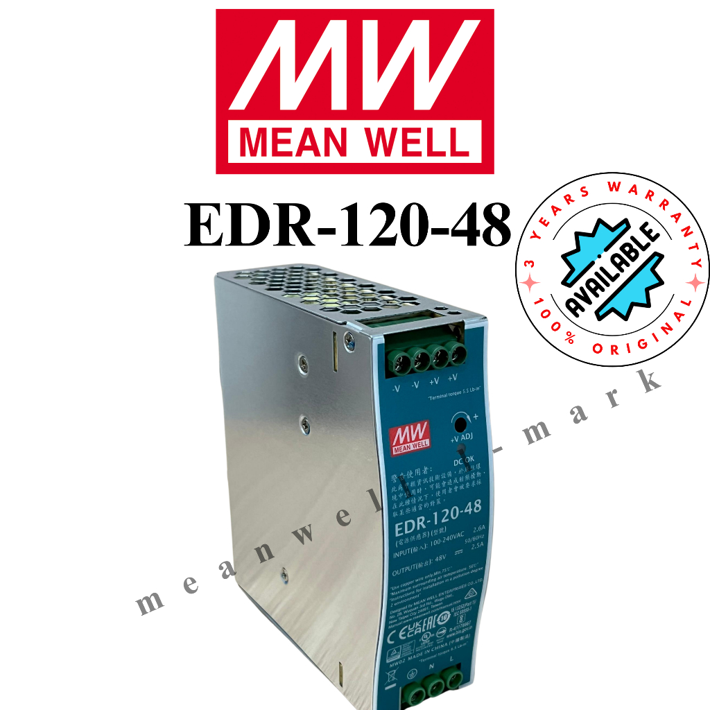 Mean Well EDR-120-48 120W 48V 2.5A MeanWell Single Output Industrial DIN RAIL Power Supply ~ 2 ...