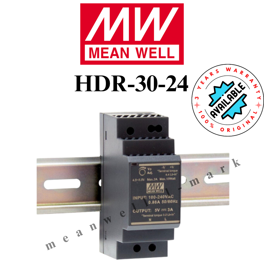 Mean Well HDR-30-24 30W 24V 1.5A MeanWell Single Output Ultra Slim Step ...