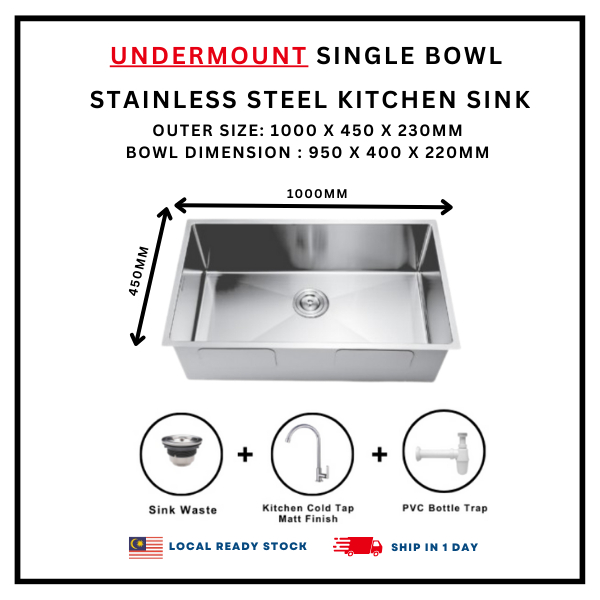 Full Set 1000mm Stainless Steel 1.2mm Thick Undermount Kitchen Sink ...