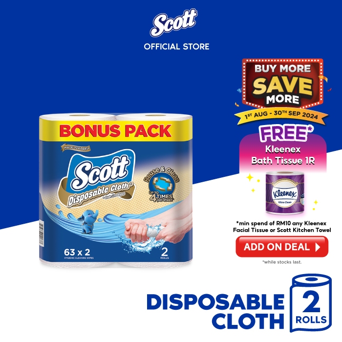Scott Disposable Cloth-Like Wipes (63's x 2 Packs) | Shopee Malaysia