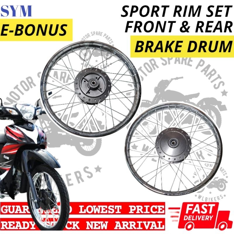SYM E BONUS E-BONUS BRAKE DRUM FRONT & REAR SPOKE RIM ASSY WHEEL RODA ...