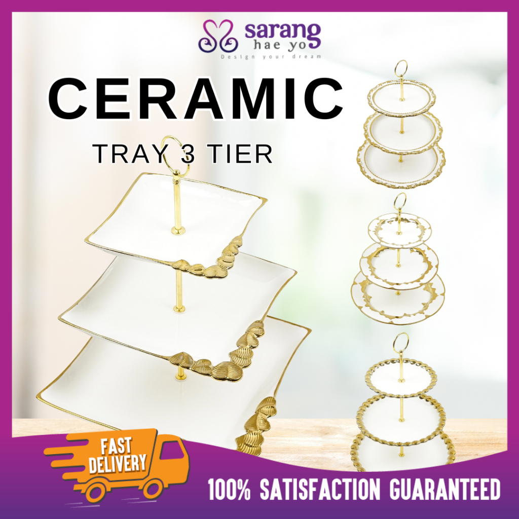 Ceramic Tray Raya 3 Layer Tray Bekas Kuih Raya Balang Kuih Balang Raya ...