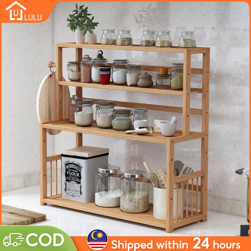 LULU Rak Dapur Kayu 2/3/4Layers Bamboo Kitchen Rack Rak Rempah Ratus ...
