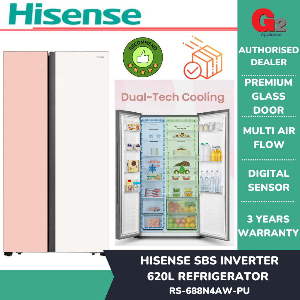 Hisense [Ready Stock] 620L Side by Side Inverter Refrigerator RS688N4AW ...