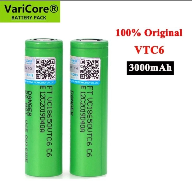 VariCore Original VTC6 3.7V 3000 mAh Li-ion Battery 18650 30A Discharge ...