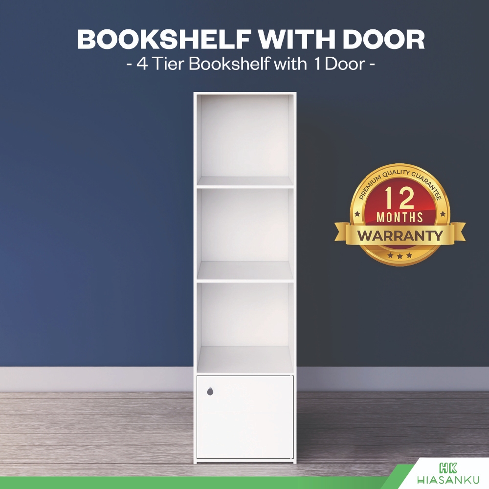 HK Rak Buku/4 Tier Bookshelf with 1 Door rak buku 4 tingkat dengan ...
