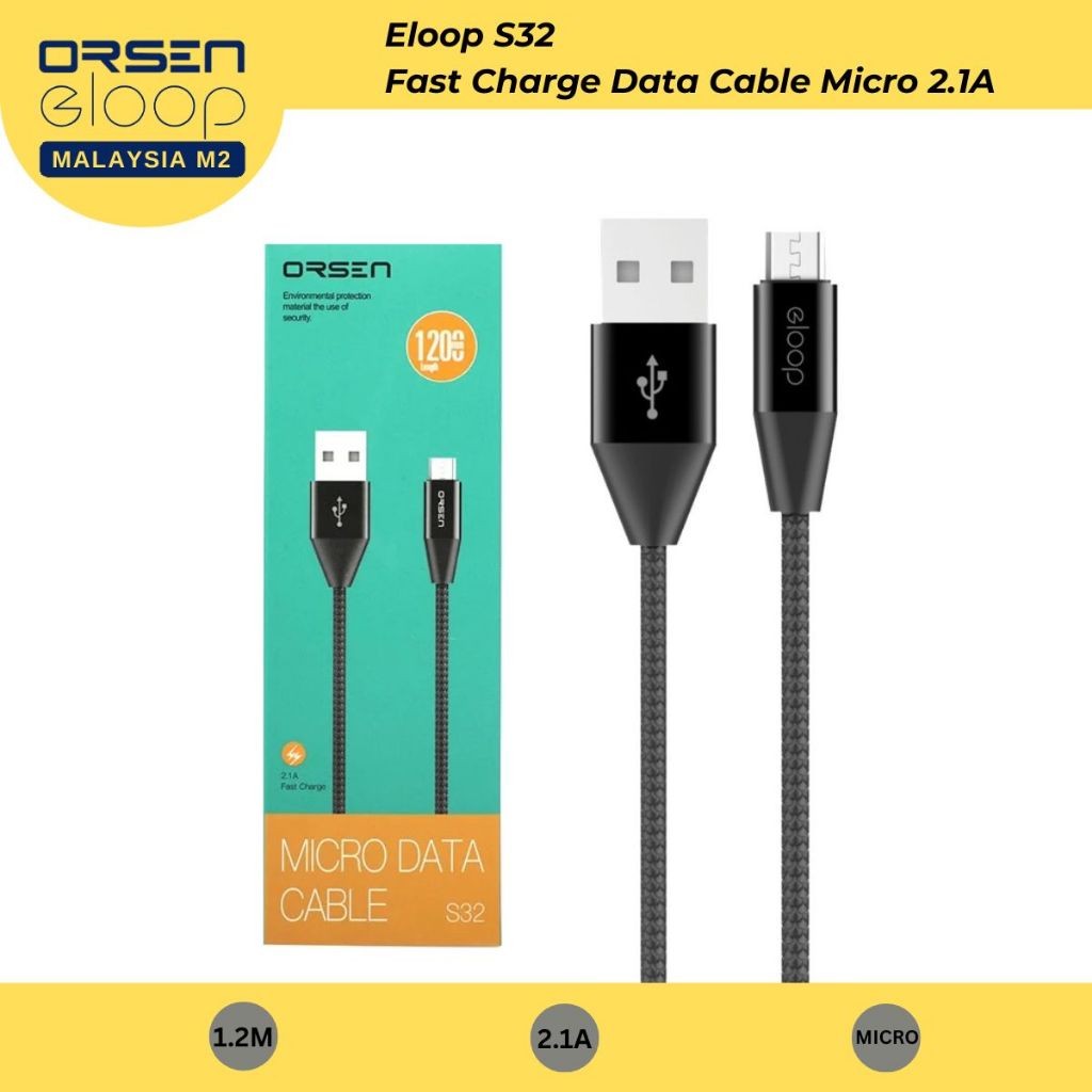 Orsen Eloop 1.2m S31 S32 S33 Fast Charging Series Data Cable Microusb Type C iP | Shopee Malaysia