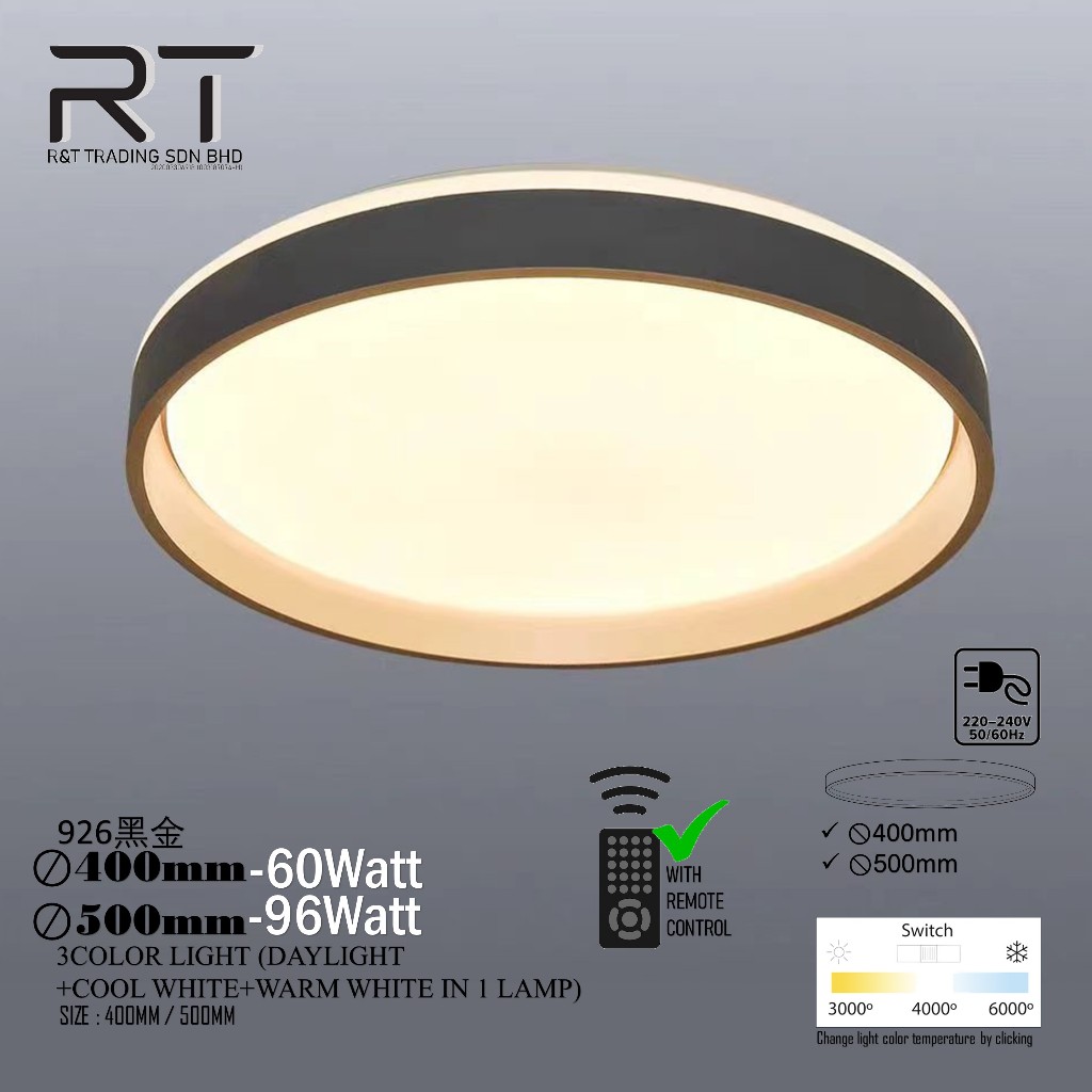 Lampu Siling LED 3 Warna dengan kawalan jauh 60W 16"400mm/96W 19"500mm ...