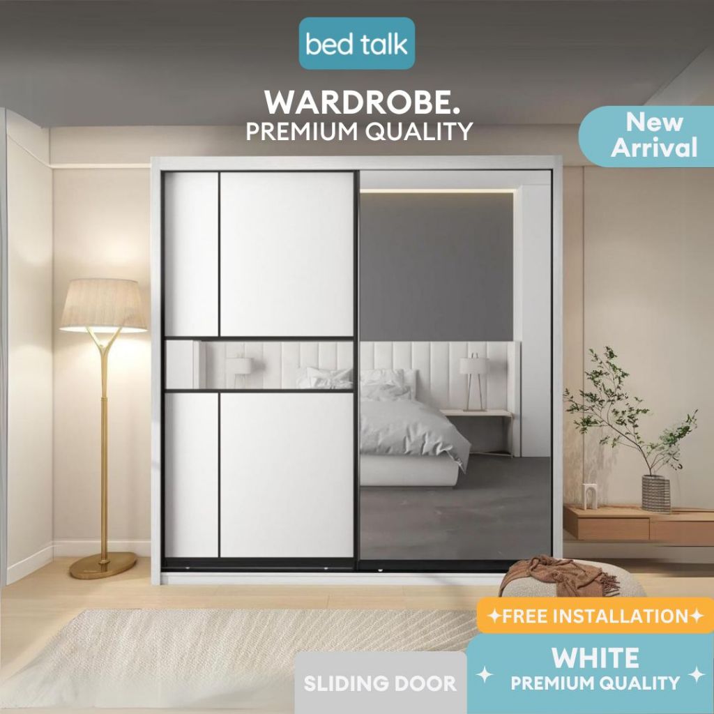 🔥 New Premium 🔥 Wardrobe 5x8/6x8/8x8 Anti Jump Sliding Door Wardrobe | Melamine | Almari 衣橱 140 ...