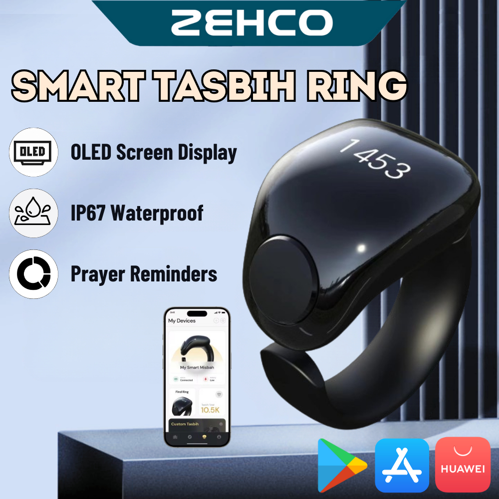 WESLAMIC Smart Tasbih Ring OLED Display Apps Bluetooth Rechargeable ...