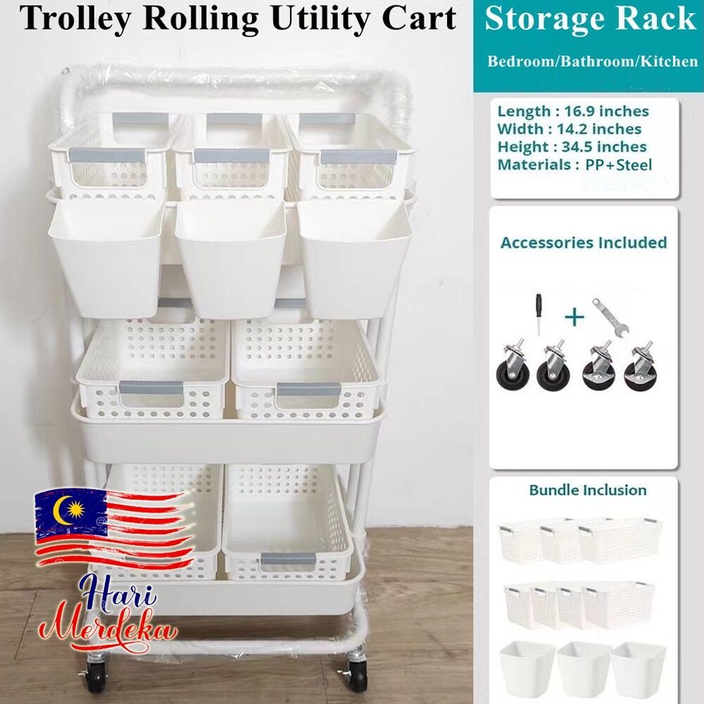 Ready Stock Full Set 4 tier Trolley Rack Quality Baby Storage Rack ...
