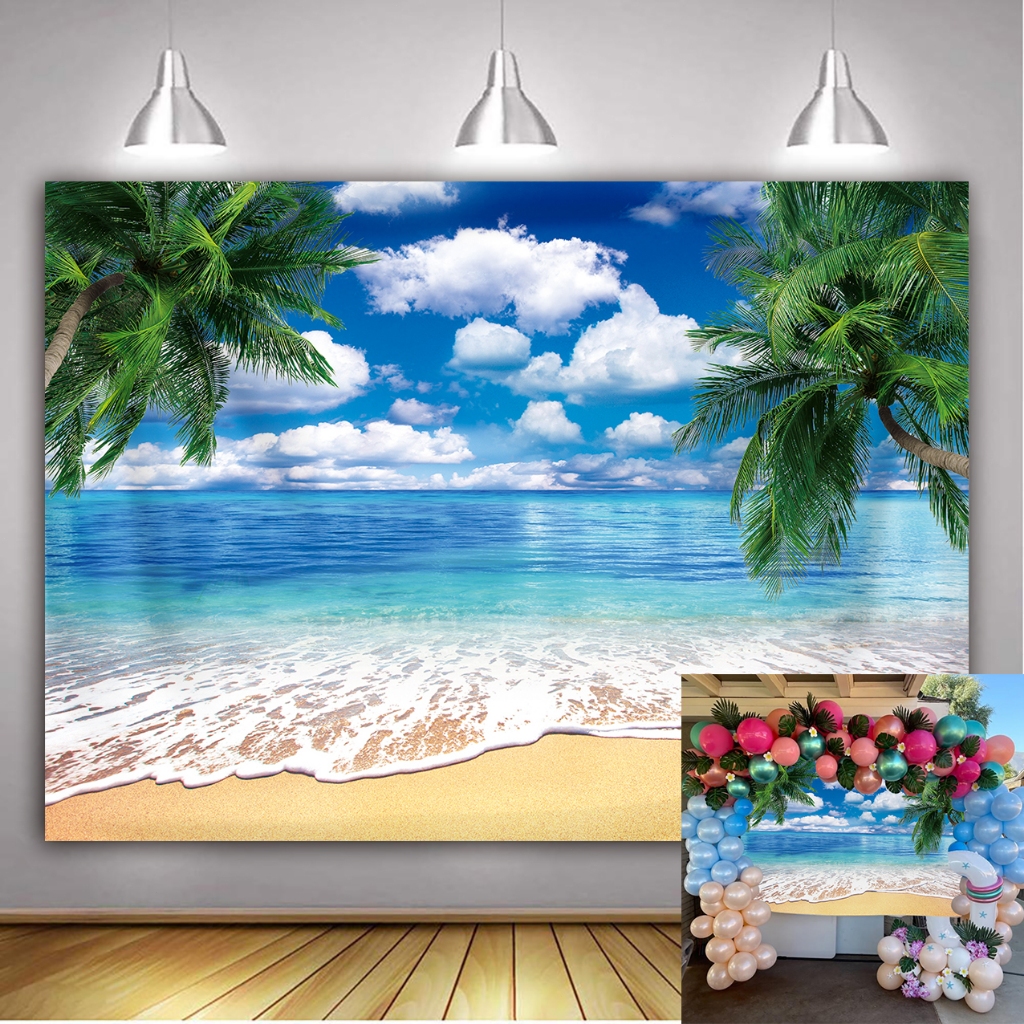 Summer Beach Backdrop for Photography Tropical Palm Leaves Hawaiian ...