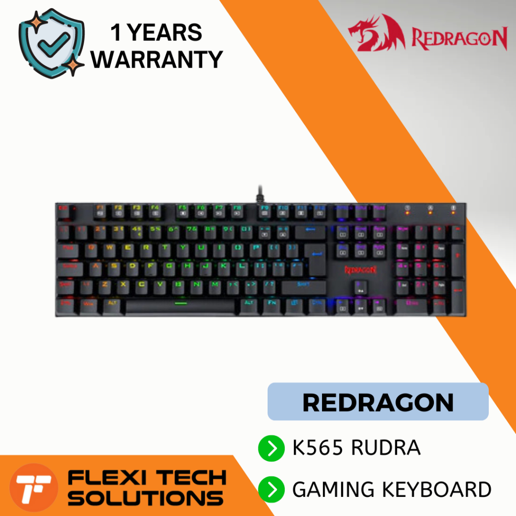Flexi Tech REDRAGON K565 RUDRA RGB LED Backlit Mechanical Gaming Keyboard with 104 Professional ...