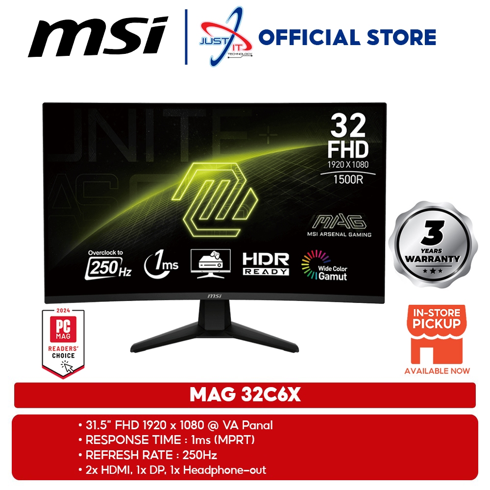 MSI MAG 32C6X 31.5" CURVED GAMING MONITOR ( 31.5" VA FHD / 1Ms / 250Hz ...