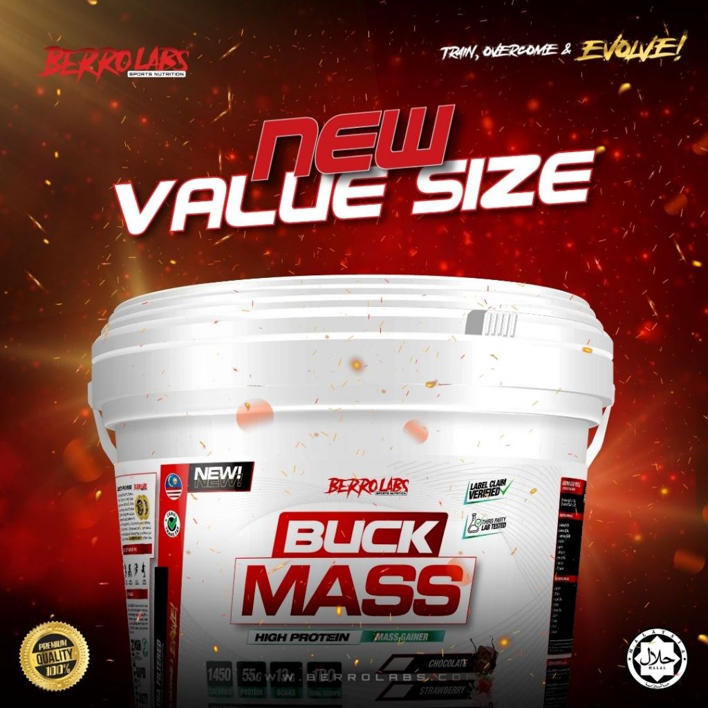 Buck Mass by Berro Labs 3.6KG (100 Scoops) - Halal Mass Protein, Bulking Fitness Supplement ...