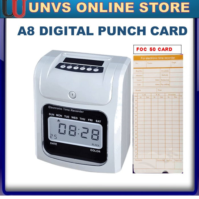A8 DIGITAL TIME RECORDER ATTENDANCE FREE 50PCS CARD(PUNCH CARD MACHINE ...