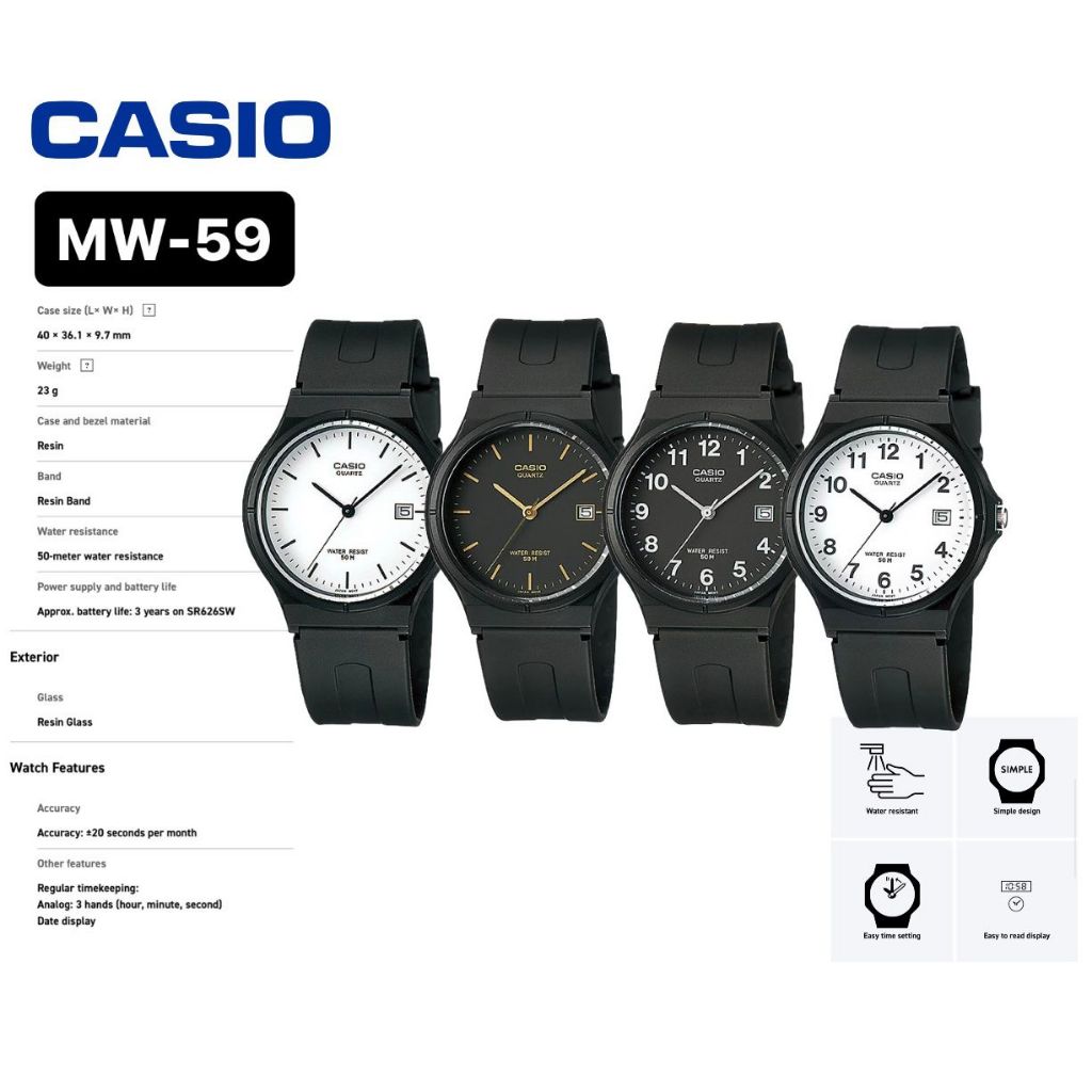 [ OFFICIAL CASIO WARRANTY ] GENERAL CASIO MW-59 SERIES LIGHTWEIGHT ...