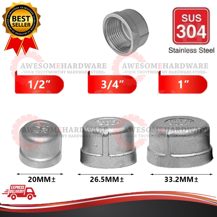 (1/2", 3/4", 1") SUS304 STAINLESS STEEL END CAP FOR WATER PIPING ...