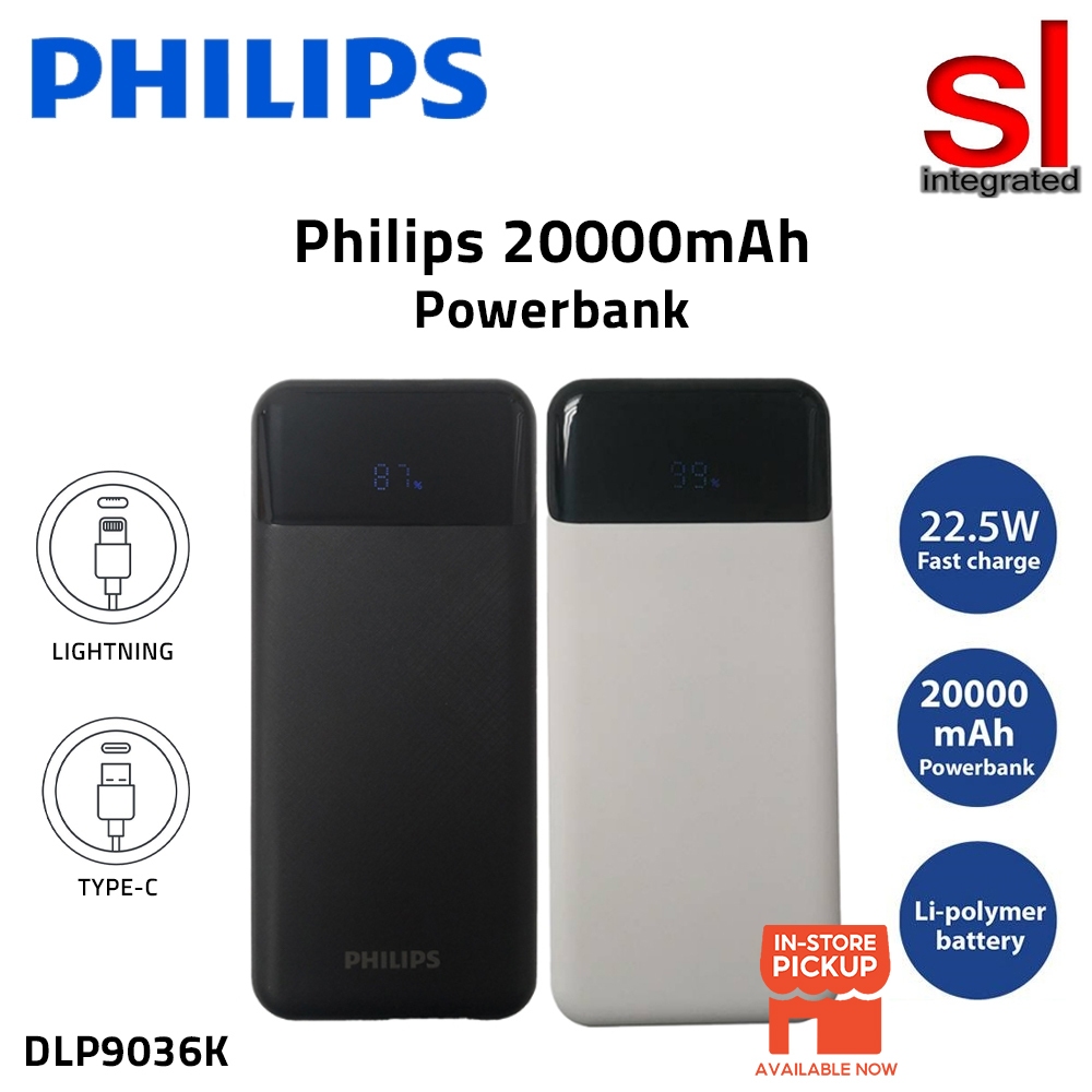 Philips 20000mAh Fast Charge with Two Built-in Lightning and Type C ...