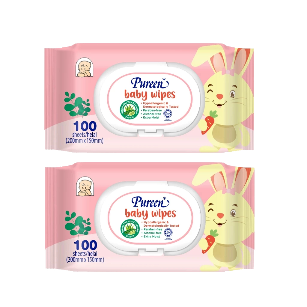 Pureen Baby Wipes - Pink (2 X 100's) (New Packaging) | Shopee Malaysia