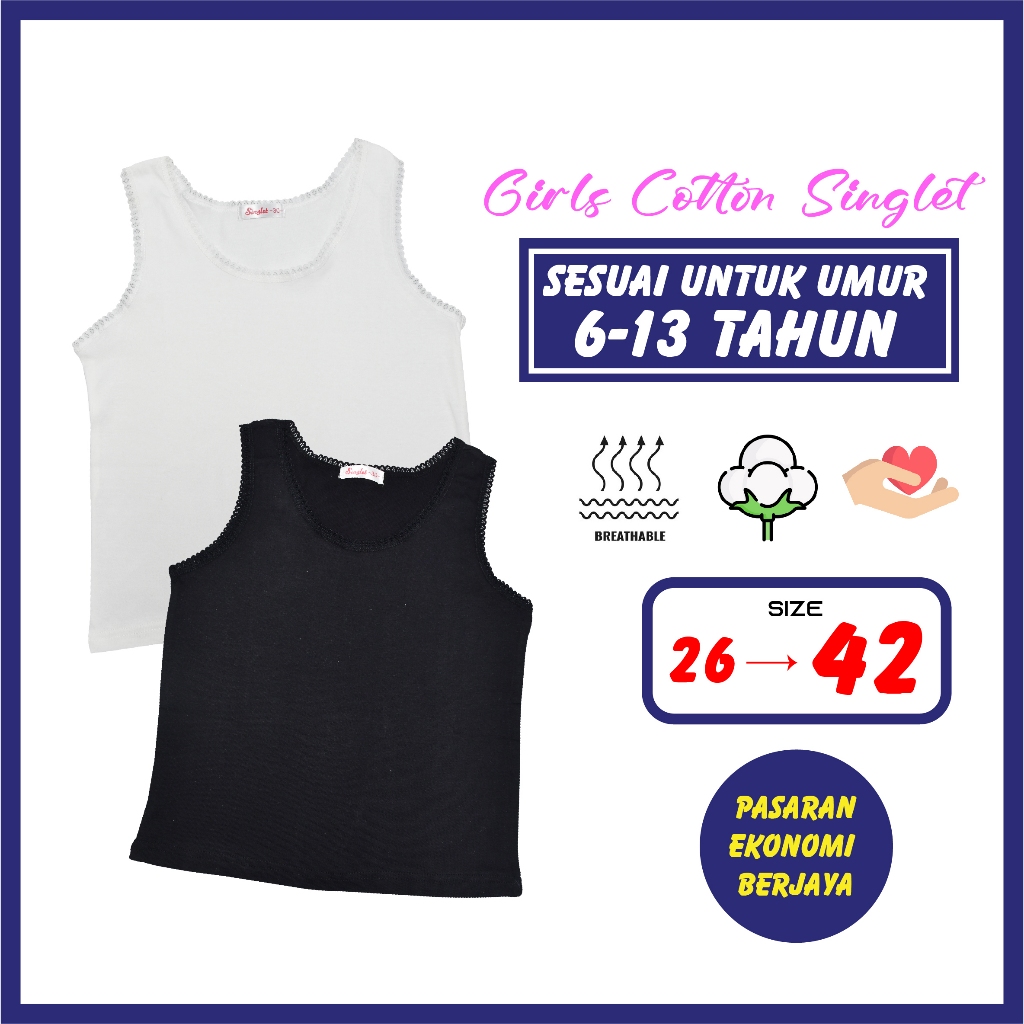 SINGLET PEREMPUAN PUTIH & HITAM 0705# KIDS AND TEENAGERS SINGLET ...