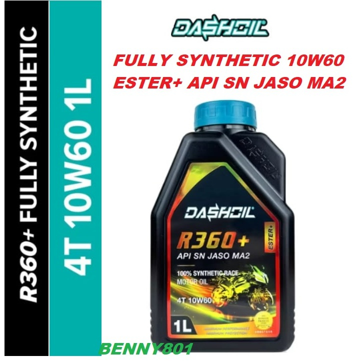 DashOil Ester+ R360+ 4T 10w60 1L Fully Syn SN Motor Minyak Hitam Motosikal Modi Big Bike Racing ...