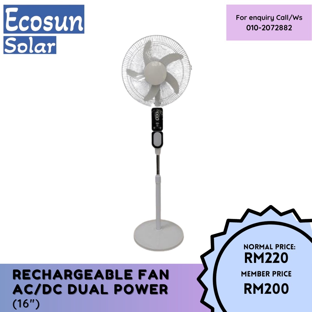 RECHARGEABLE SOLAR STANDING FAN 110V AC / 12V DC | Shopee Malaysia