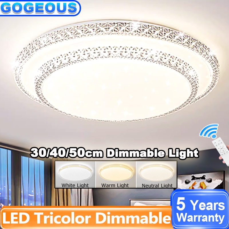 40/50/30cm LED Ceiling Light Modern Remote Tricolor Dimmable High ...