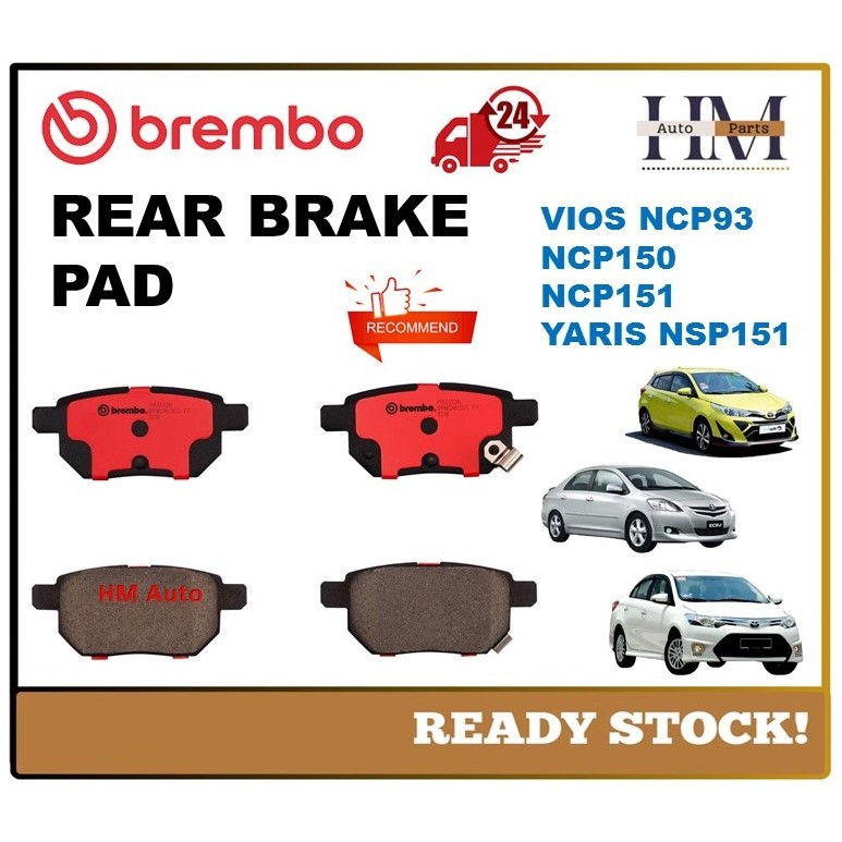 100% BREMBO NAO Rear Brake Pad TY Vios'07 NCP93 Vios NCP150, NSP151 ...