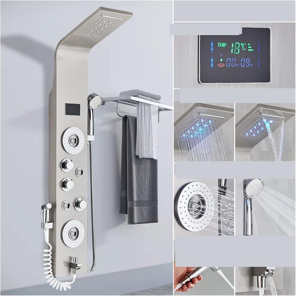 Shower System Sliver LED Light Shower Faucet Bathroom SPA Massage Jet ...
