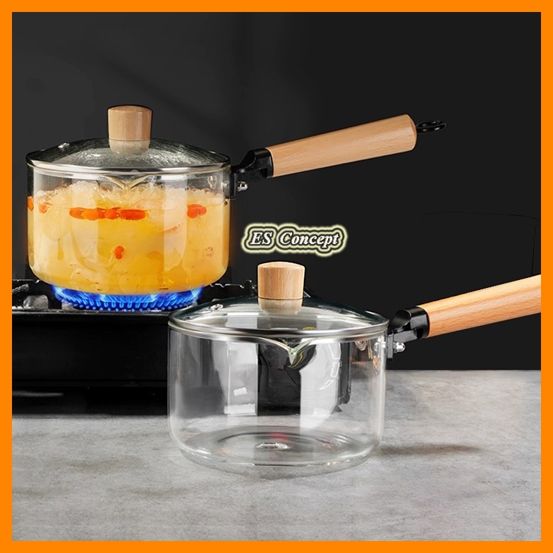 Glass pot Borosilicate glass pot Cooking pot with wood handle Kitchen ...